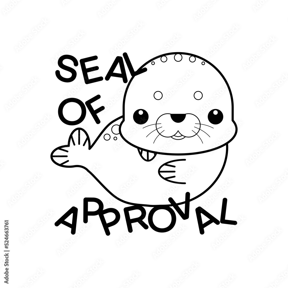 Cartoon seal of approval coloring Page for kids. Vector black line ...