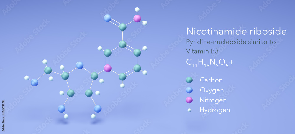 Ilustración de Stock Nicotinamide riboside, vitamin b3, molecular ...
