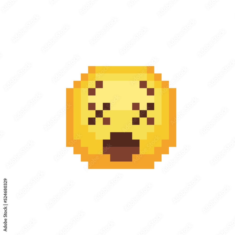 Dizzy face. Smiling emoticon, emoji, smiley. Pixel art style. Funny ...