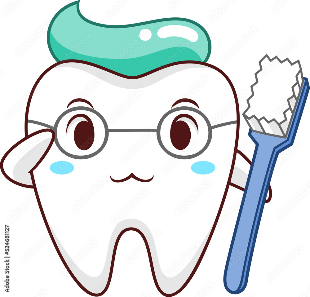 Cartoon tooth wearing glasses. Stock Illustration | Adobe Stock