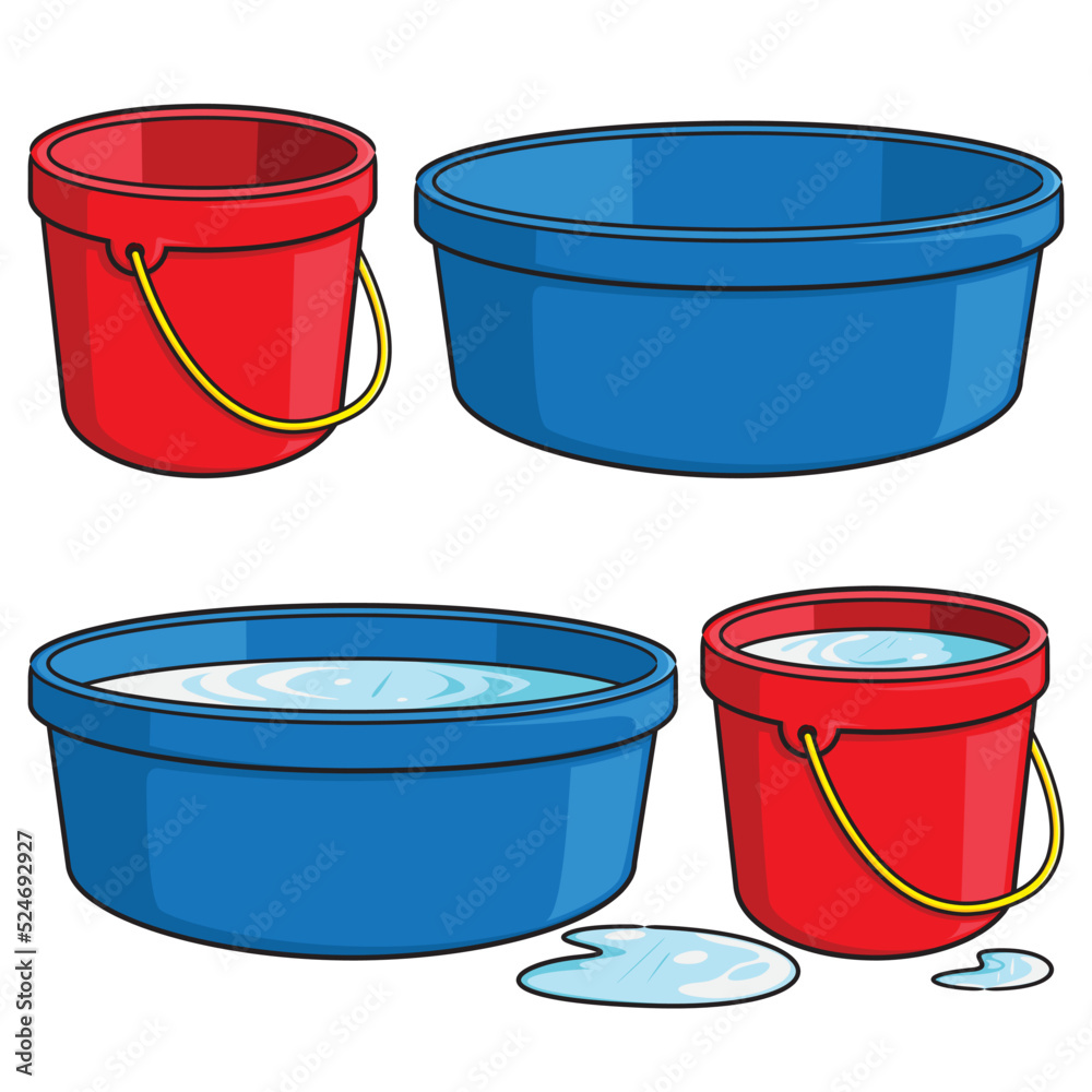 Cartoon bucket and tub of water. Empty and filled. Stock Vector | Adobe ...