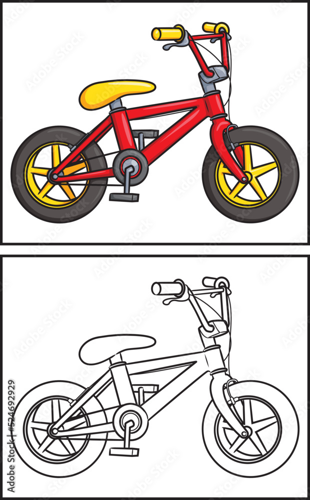 Coloring book cute bicycle. Coloring page and colorful clipart ...