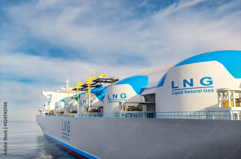 Ilustración de Stock LNG - Liquified natural gas tanker with gas tanks ...