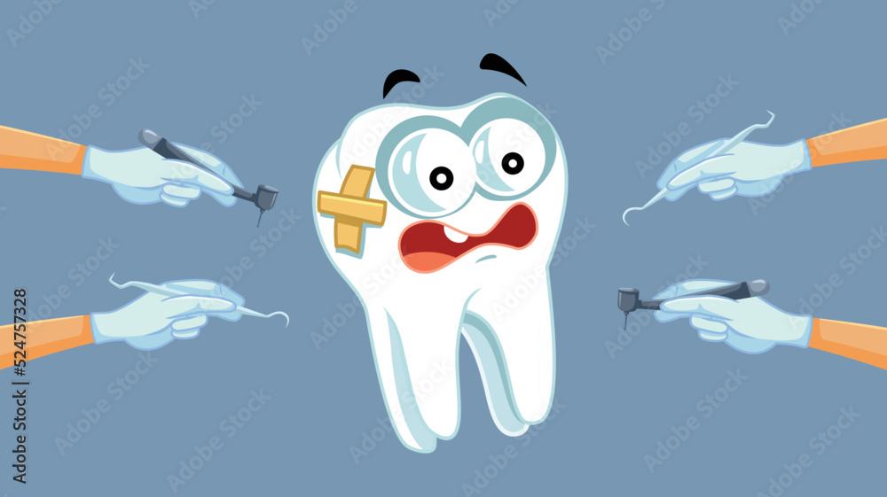 Scared Tooth Mascot Character Afraid of the Dentist Vector Cartoon ...