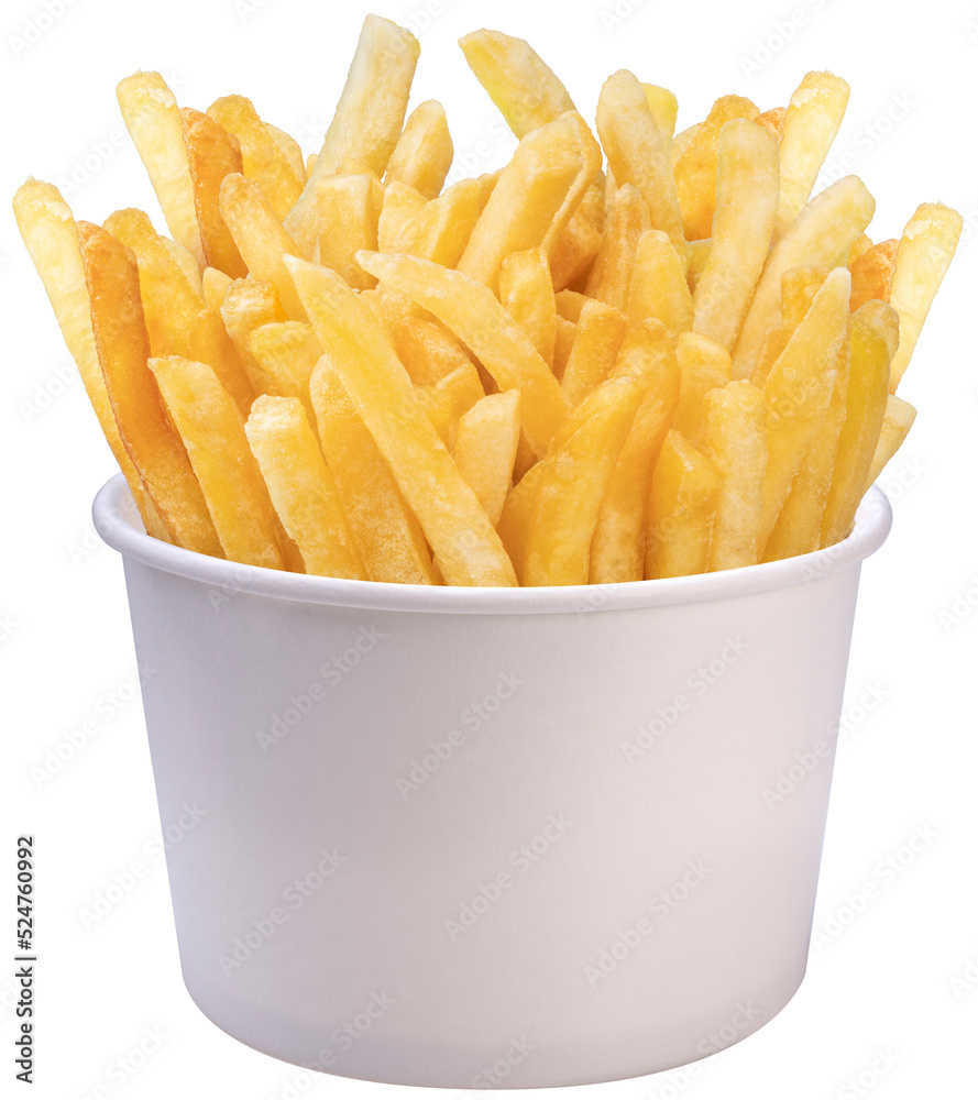 French fries in paper bucket isolated on white background, French fries ...