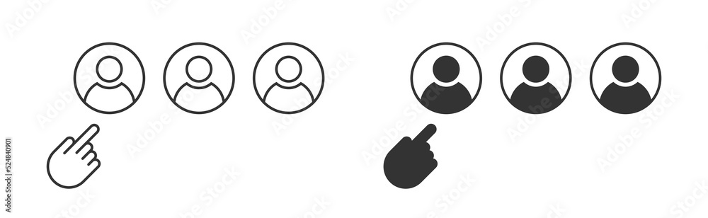 Hand pointing on a person icon. Choice staff icon. Personal management ...