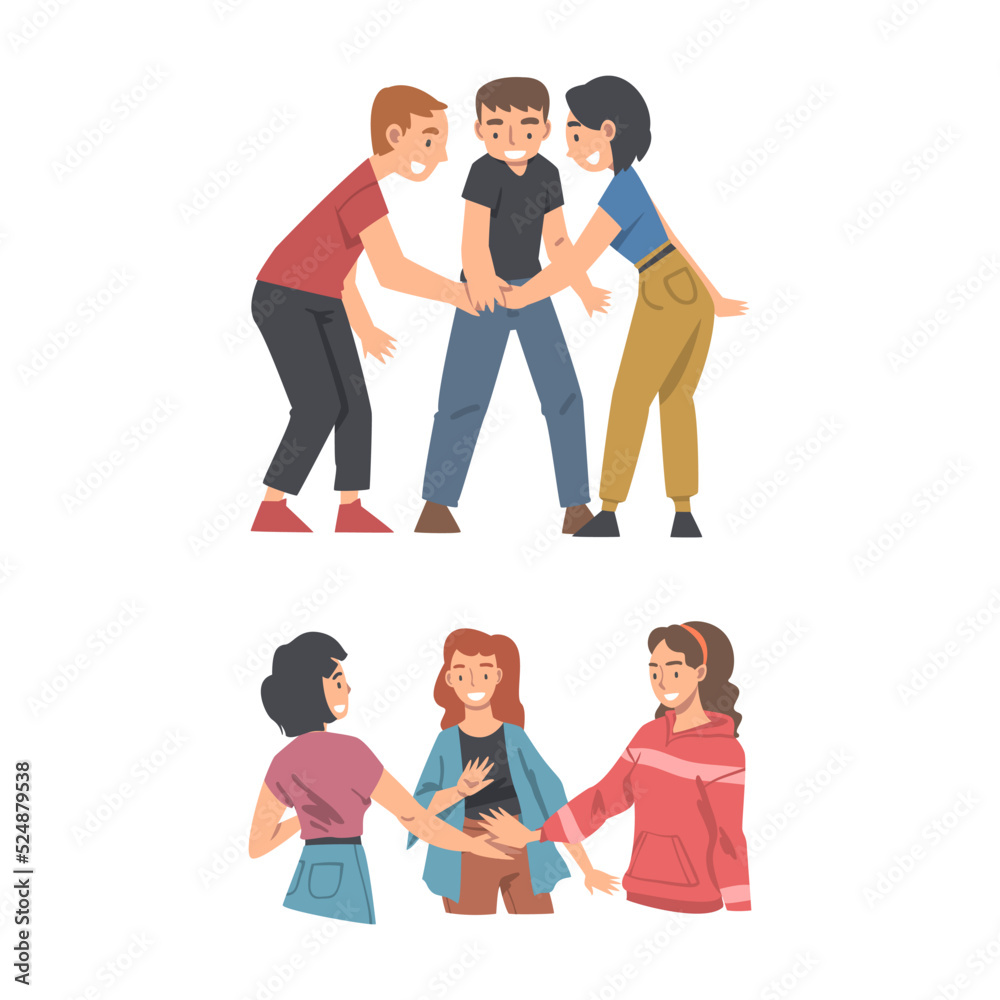 Friends holding hands together set. Team shaking hands. Union, teamwork ...