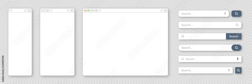 Blank internet browser window with various search bar templates. Web ...