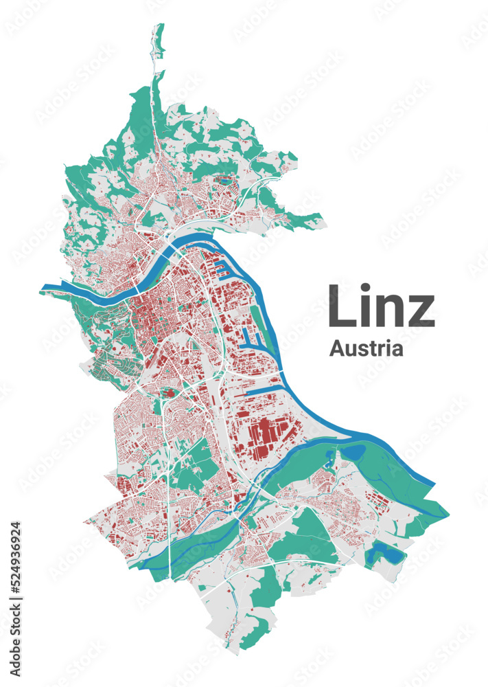 Linz vector map. Detailed map of Linz city administrative area ...