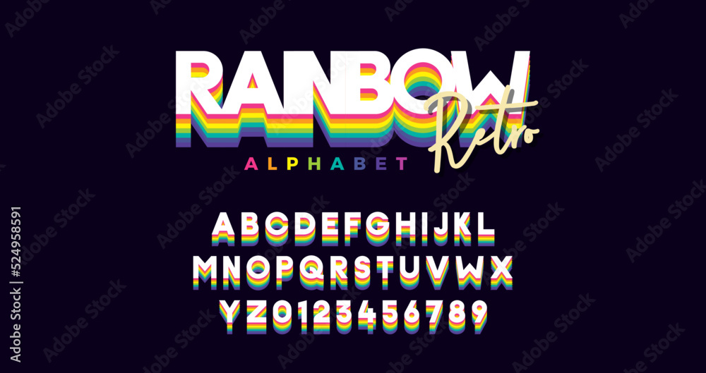 Rainbow retro font. Vector of modern vibrant alphabet and numbers ...