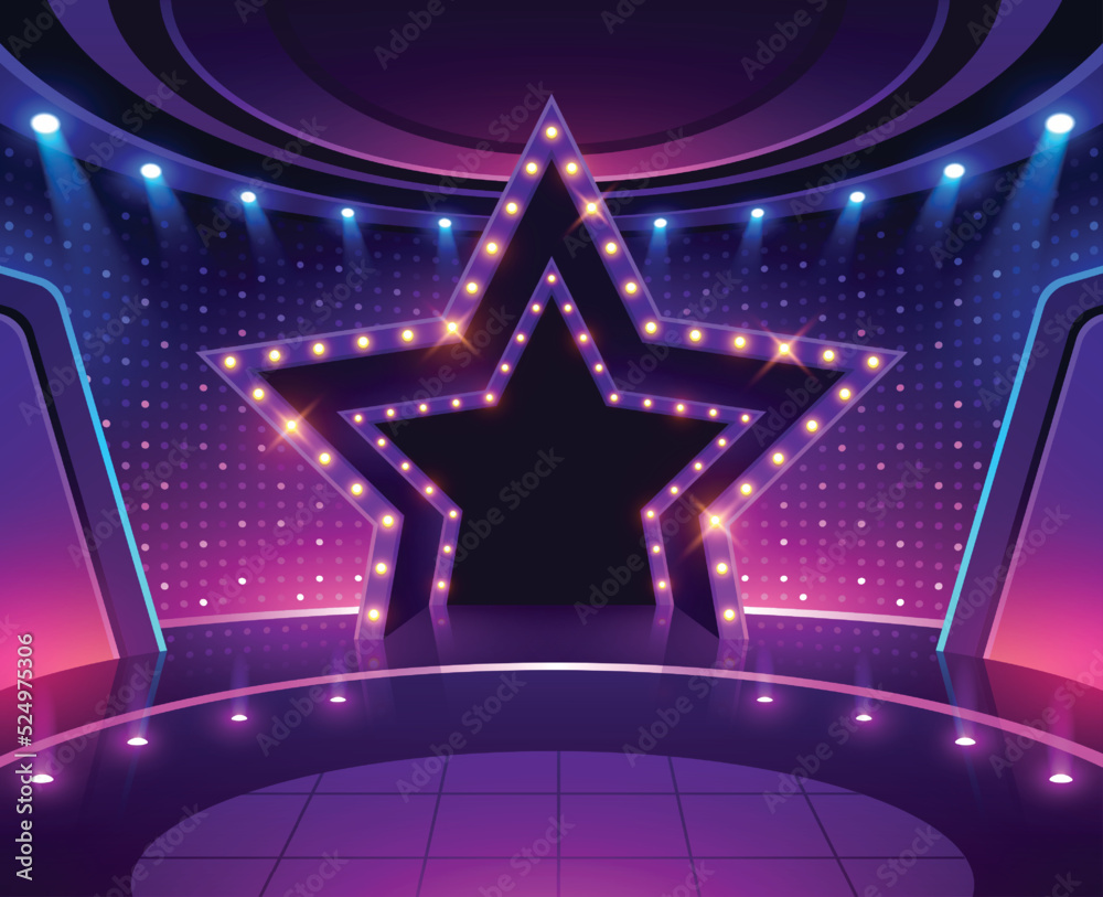 Star podium with lighting. Music stage game background. Show ...