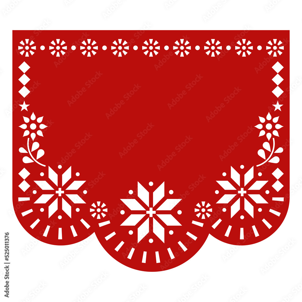 Christmas Papel Picado vector template design with snowflakes and ...