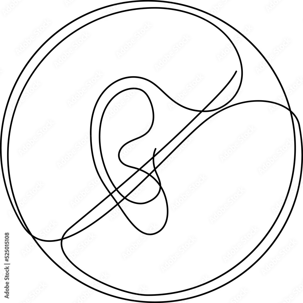 Continuous line drawing of ear crossed. Hearing problems, poor ...