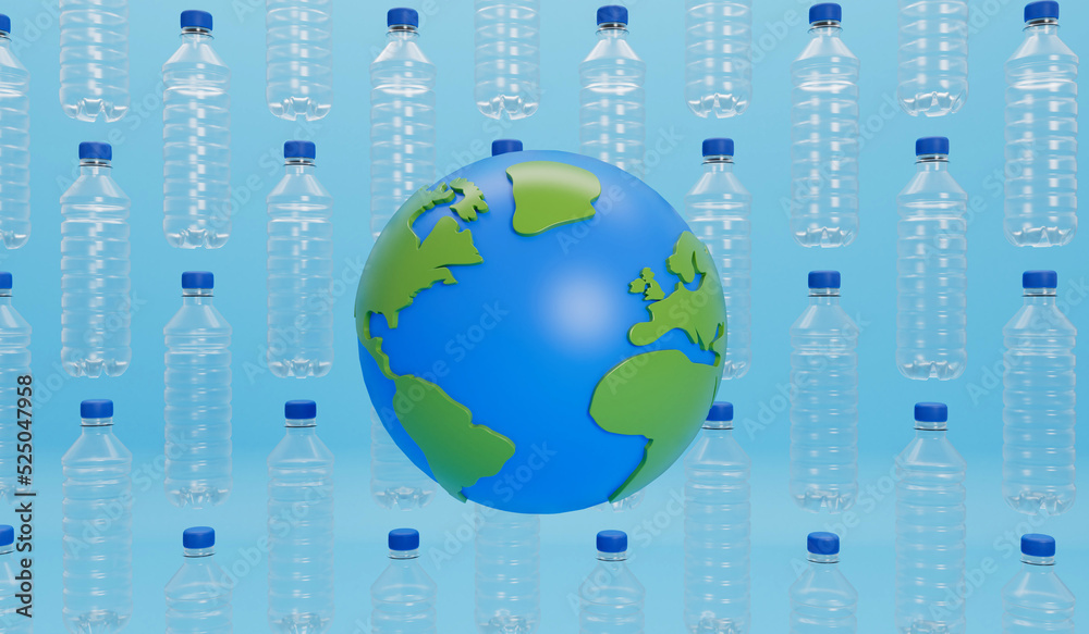 Earth globe with empty plastic bottles. Global plastic pollution ...