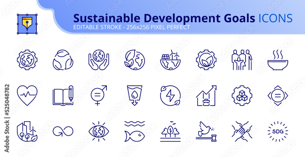 Simple set of outline icons about Sustainable Development Goals Stock ...