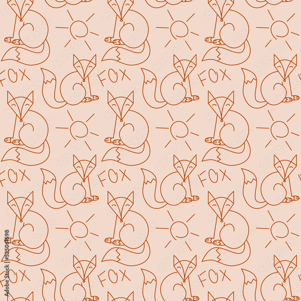 Simple contour fox pattern outline drawing for kids Stock Illustration ...