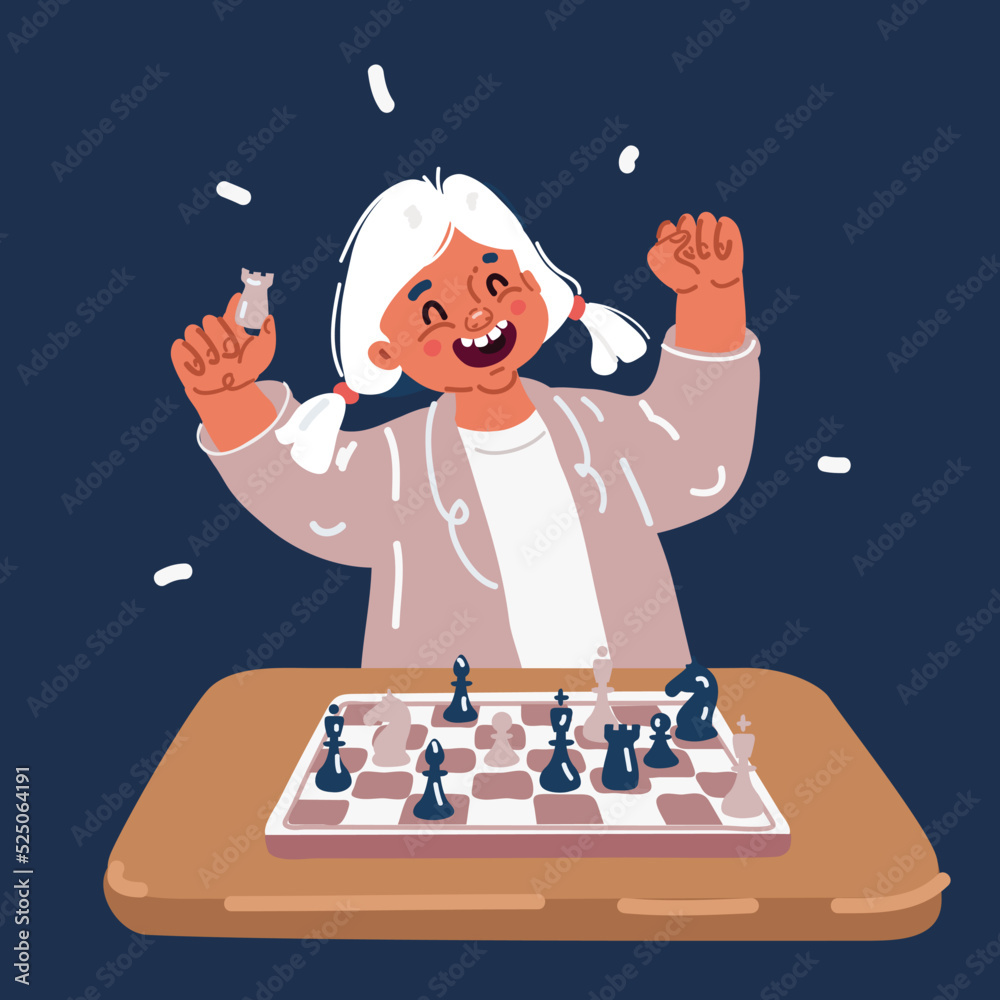 Cartoon vector illustration of Cute little girl playing chess Stock ...