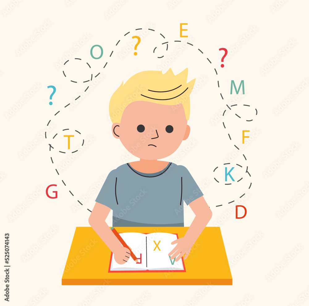 Dysgraphia, dyslexia and learning difficulties concept. Vector ...