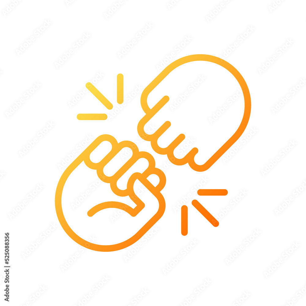 Fist bump pixel perfect gradient linear vector icon. Funny greeting ...