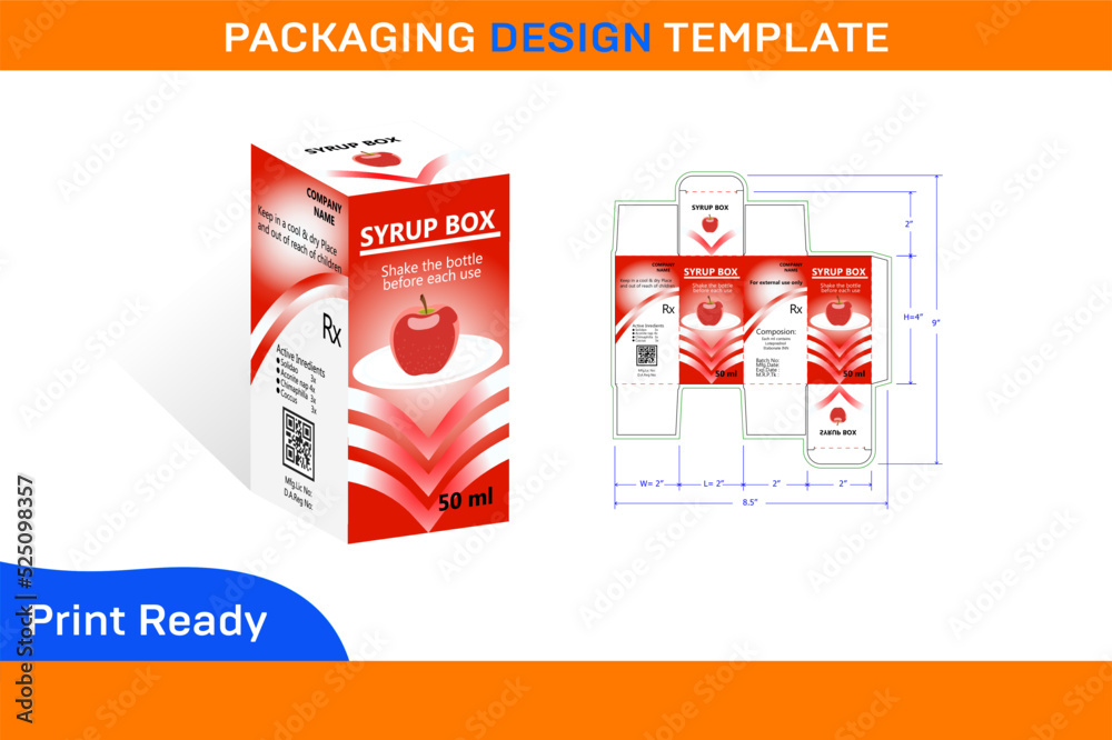 50 ml SYRUP BOX PACKAGING DESIGN TEMPLATE Stock Vector | Adobe Stock
