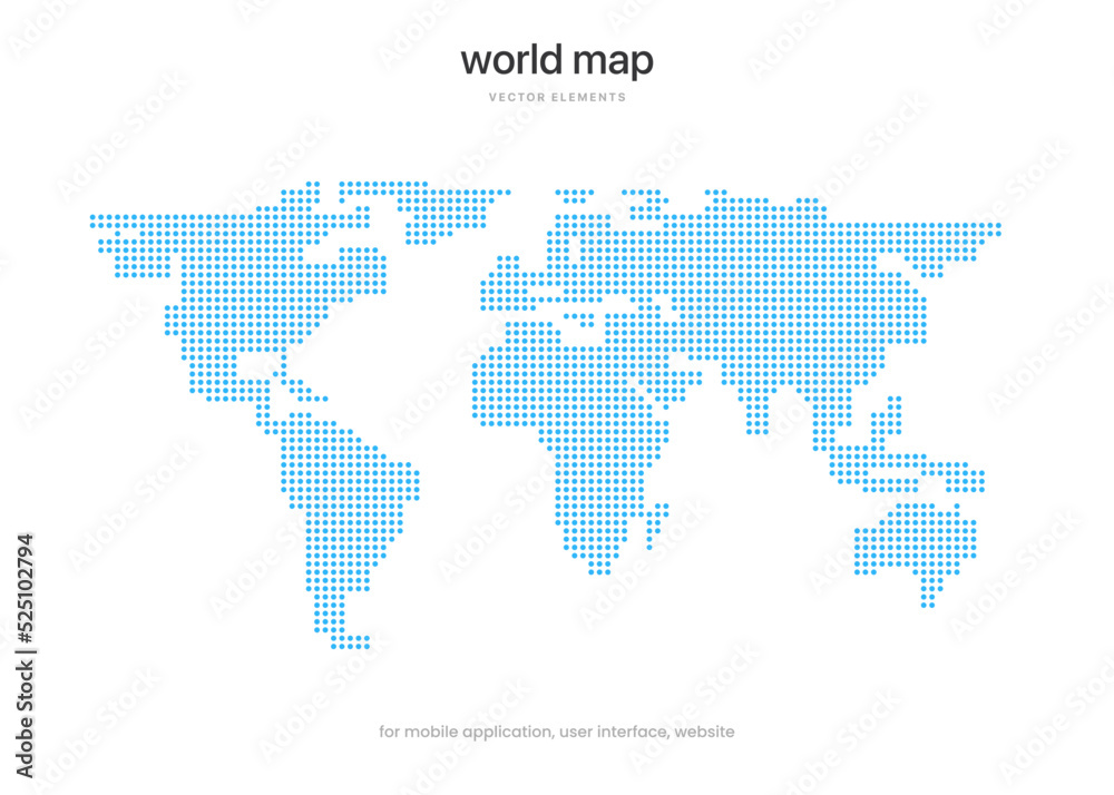 Blue rounded dots world map vector graphic elements for UI UX website ...