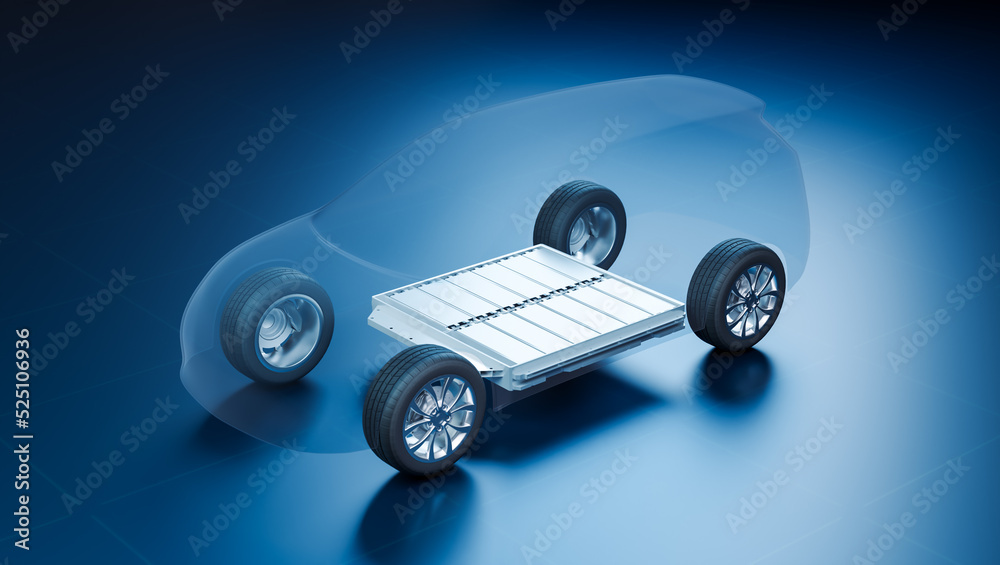 Transparent view inside electric vehicle with lithium ion battery ...