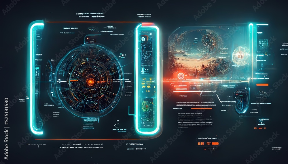 HUD shuttle spacecraft digital screen interface, user interface or graphic interface of a sci-fi ...