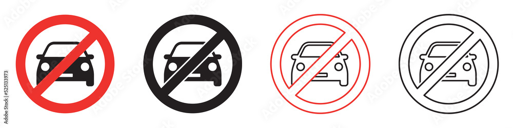 Set of car forbidden signs. No car parking, no parking road warning ...