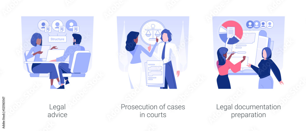 Legal department isolated concept vector illustration set. Legal advice ...
