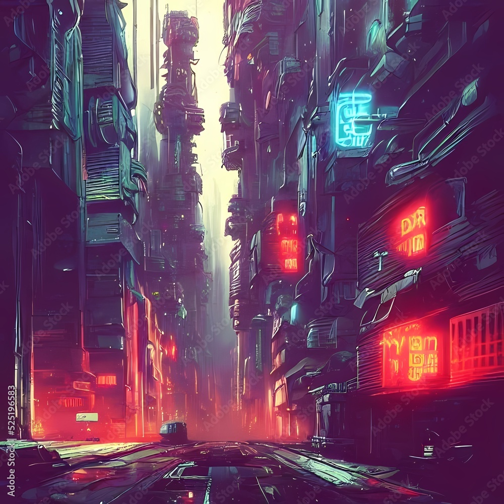 Futuristic neon-lit city streets. Sci-fi / blade runner / cyberpunk ...