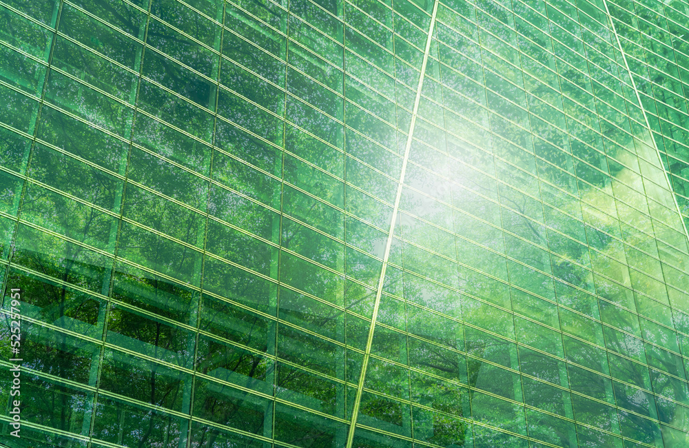Sustainble green building. Eco-friendly building. Sustainable glass ...