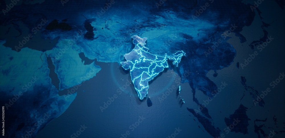 Abstract geometric futuristic concept 3d Map of India with borders as ...