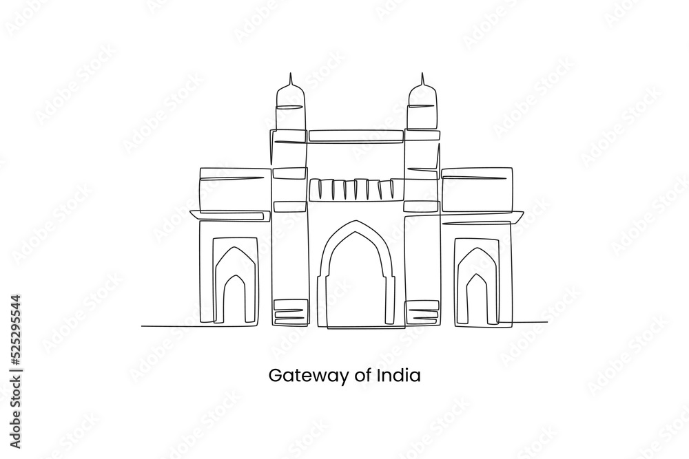 Continuous one line drawing gateway of India mumbai india. Landmarks ...