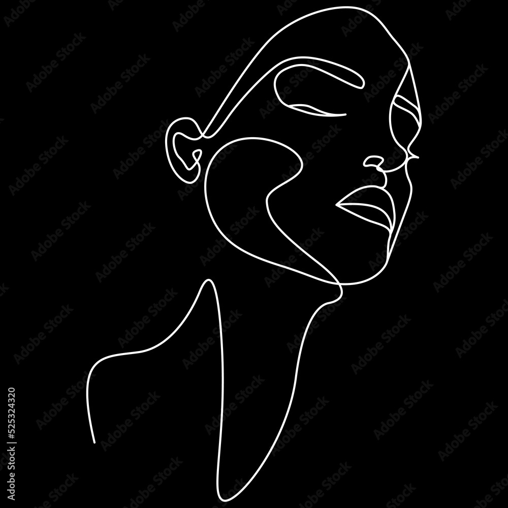 Face line woman art. Vector minimalist illustration. Black and white ...