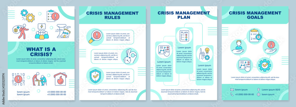 Crisis management process turquoise brochure template. Leaflet design ...