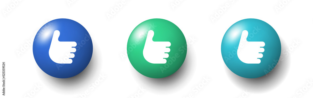 Thumbs up. Like. Round 3d thumbs up button. Vector icon. Set of clipart ...