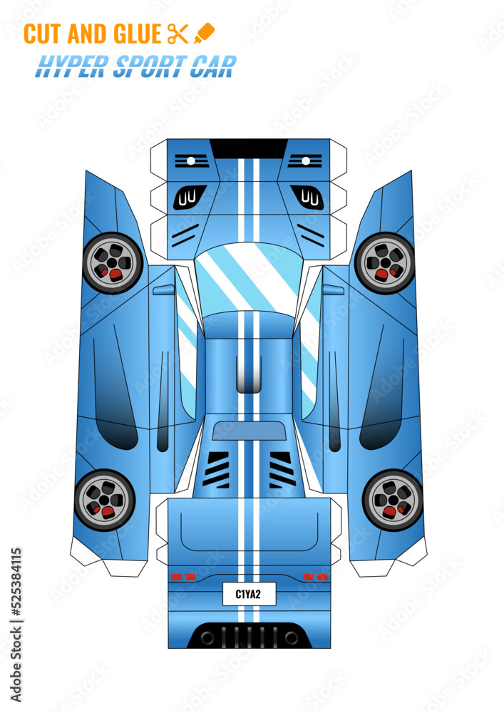 Cut and glue the 3d sports car. Kids game and activity page papercraft ...