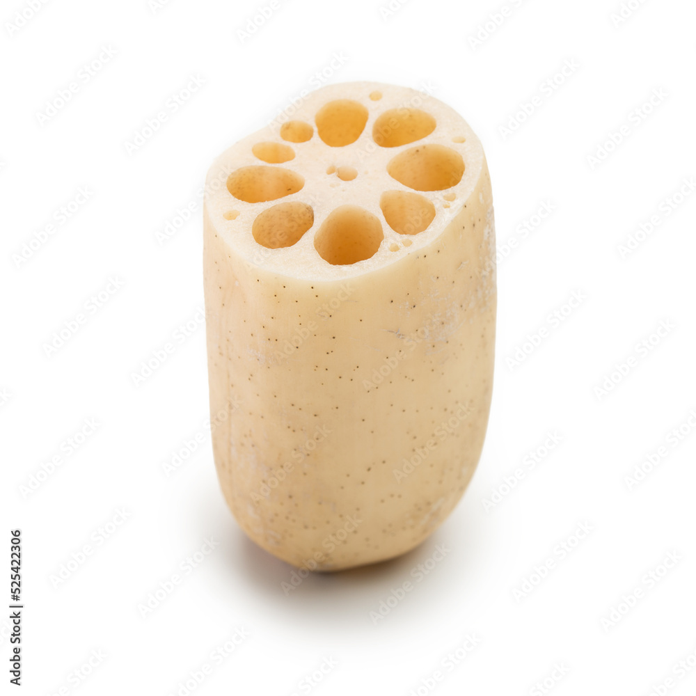 Lotus root (Nelumbo nucifera), or Renkon, isolated on white, with ...