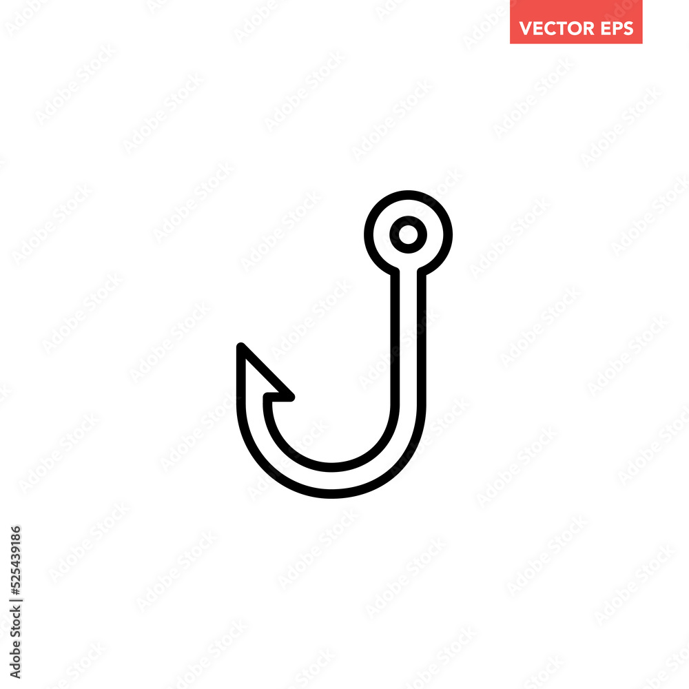 Black single rising hook can line icon, simple hunting barbed tool flat ...