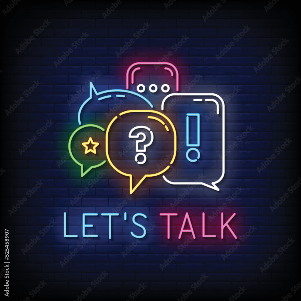Neon Sign lets talk with Brick Wall Background Stock Vector | Adobe Stock