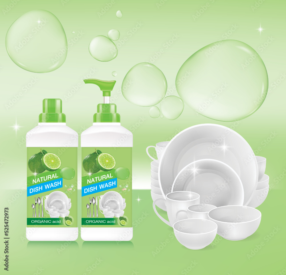 Dishwashing liquid soap with lemon. Packaging with template label ...