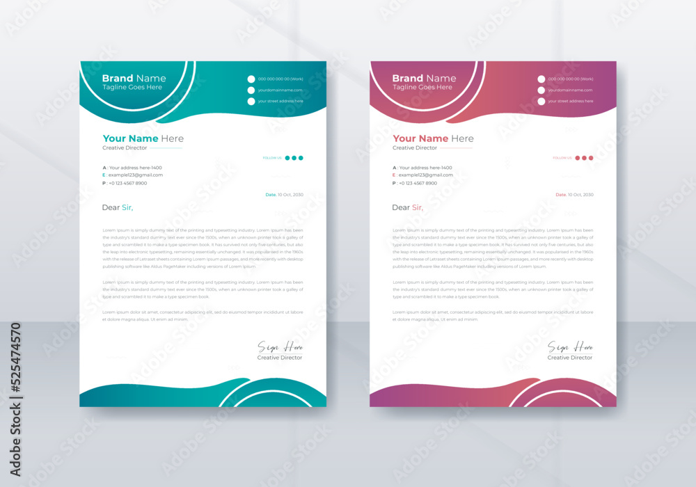 Editable letterhead template for professional use. set to print with ...