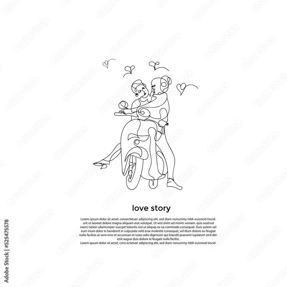 continuous line drawing of a couple making love riding a vespa ...