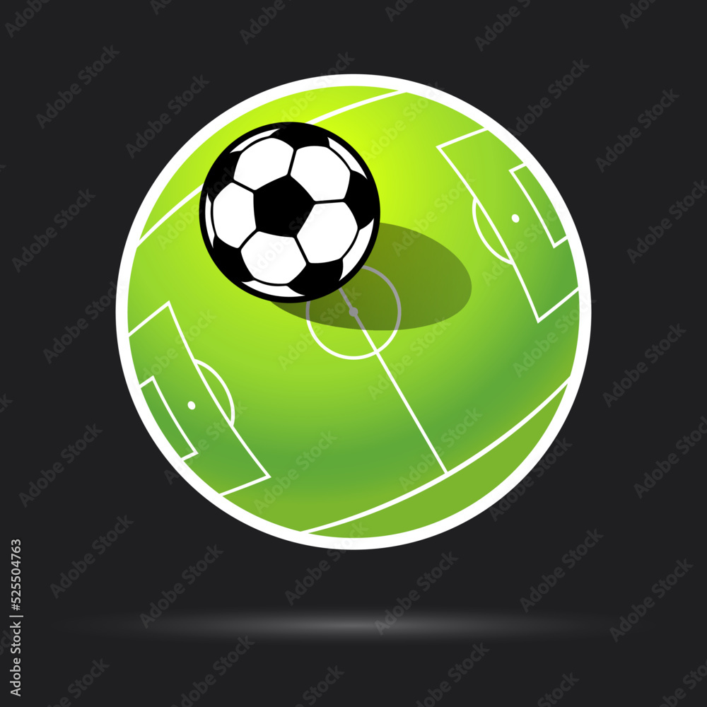 Football green planet on the black background. Soccer stadium Logo ...