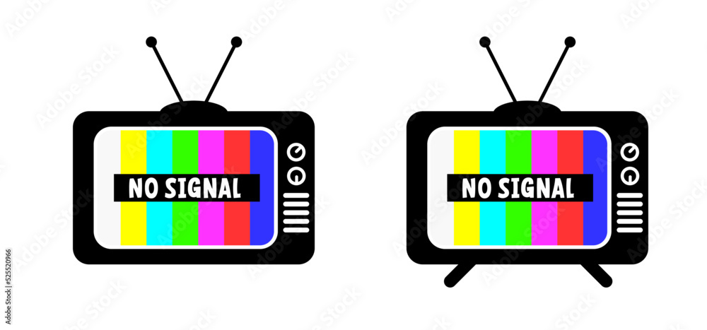 No signal, color bar and test pattern. cartoon old tv an antenna ...