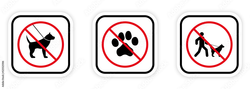 Forbidden Dog Walking Pictogram. Man with Canine on Leash Red Stop ...