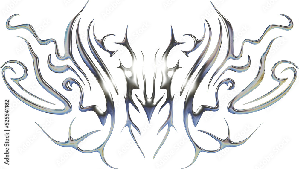 tribal 90s metallic chrome 3D goth y2k techno modern hype tattoo liquid ...