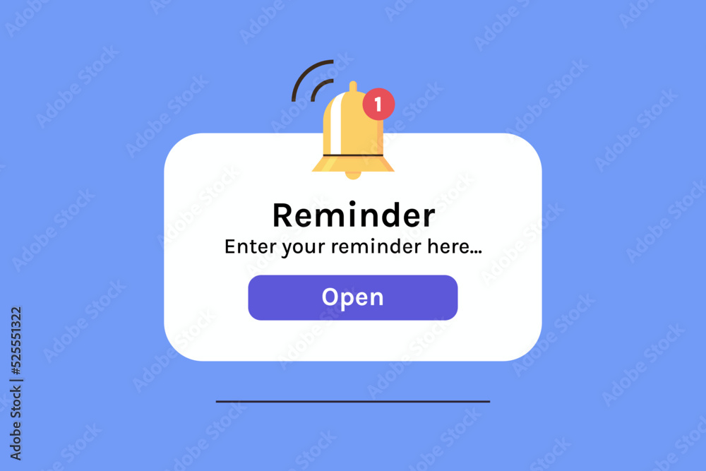 Reminder, notification page with floating elements and business ...
