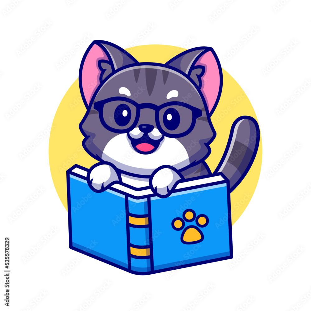 Cute Cat Reading Book Cartoon Vector Icon Illustration. Animal ...