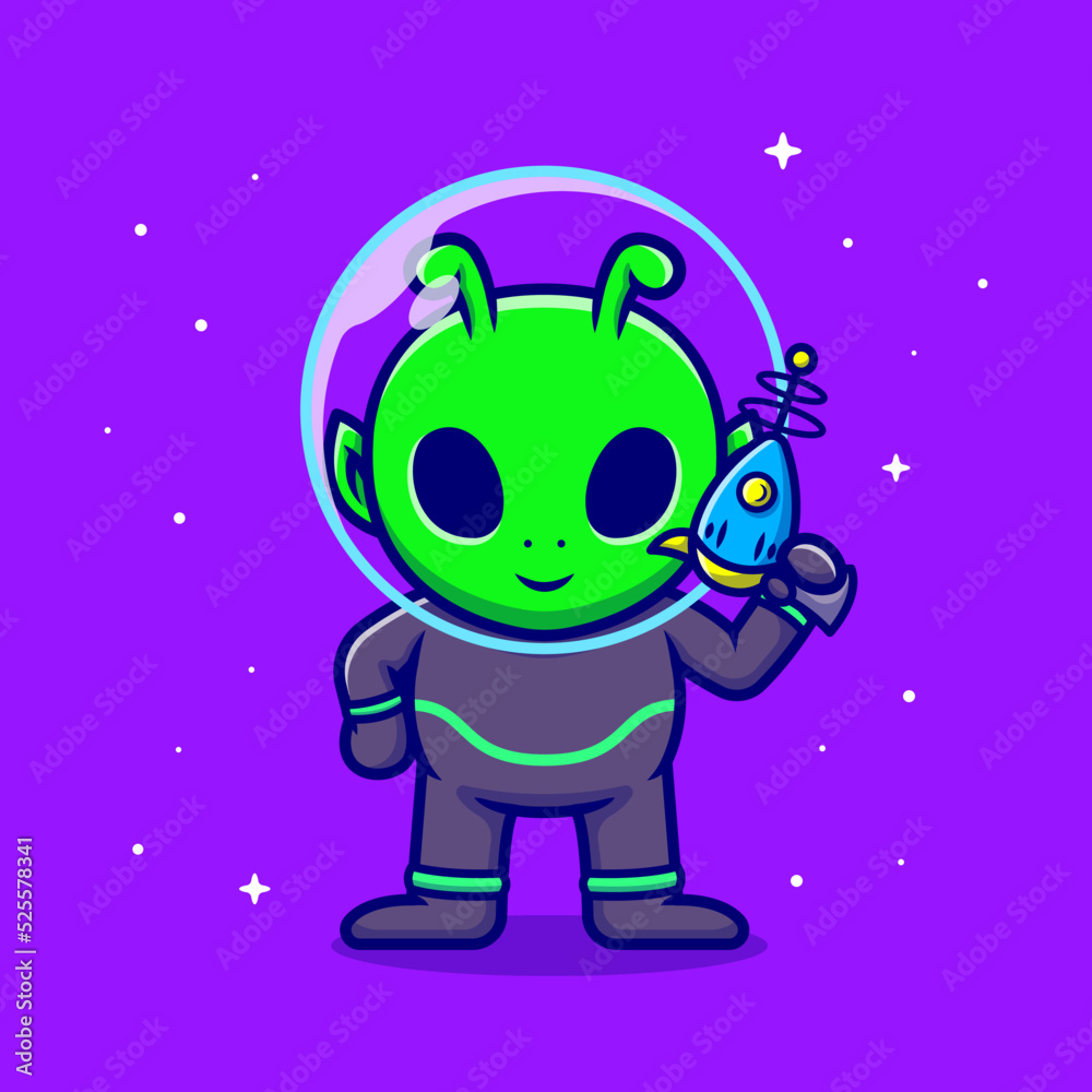 Cute Alien Holding Gun Weapon Cartoon Vector Icon Illustration. Sience ...